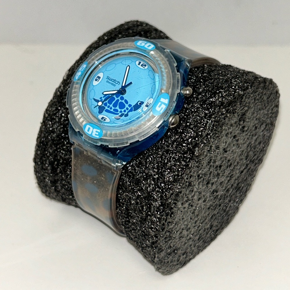 2002 Swatch Sdn911 Tartaruga Watch Vintage Blue Turtl… - Gem